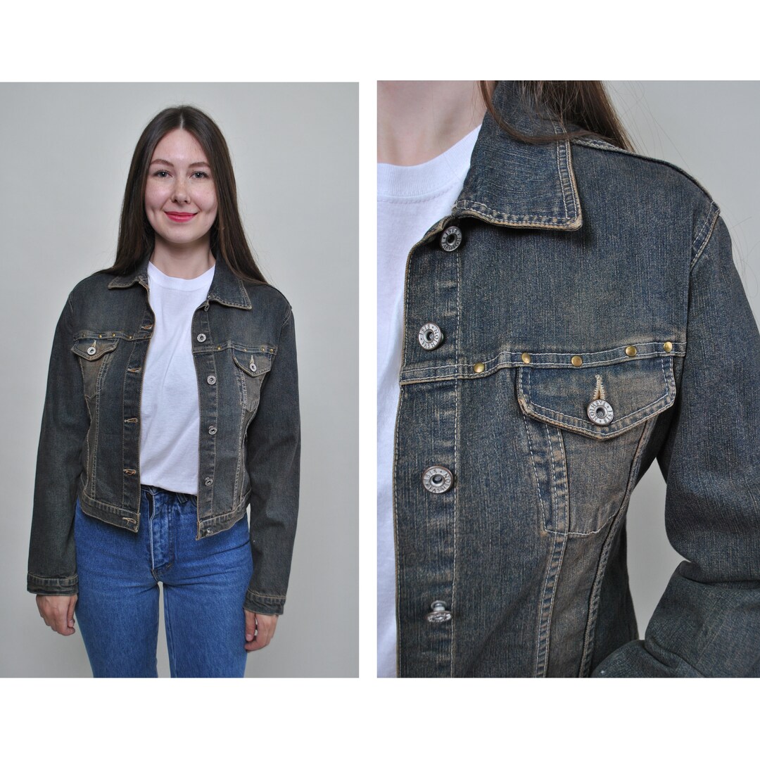 Y2k Denim Jacket Womens Casual Trucker Jacket MEDIUM Size - Etsy