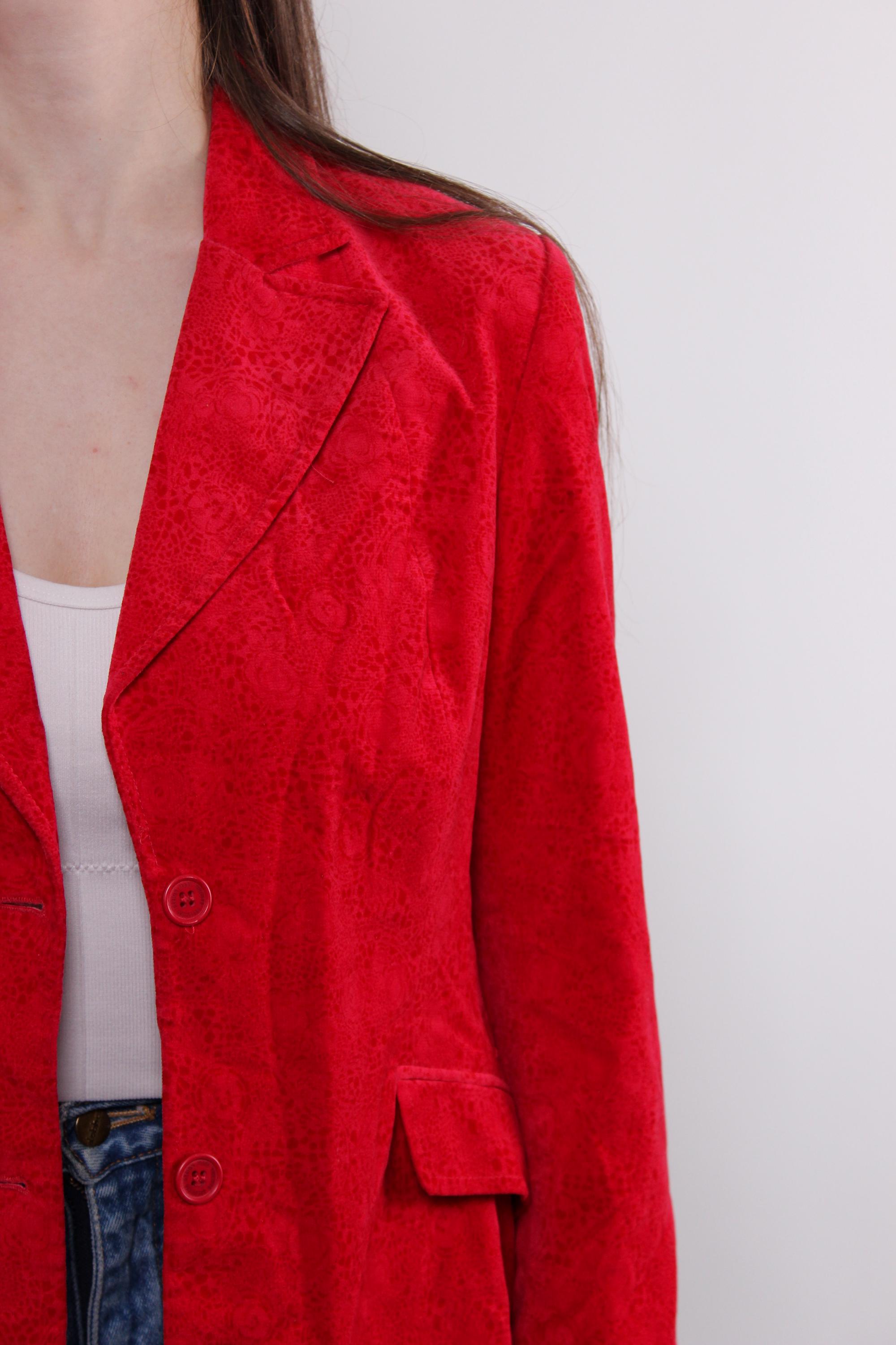 90s Abstract Print Red Blazer, Vintage Floral Pattern Suit Jacket, Size ...