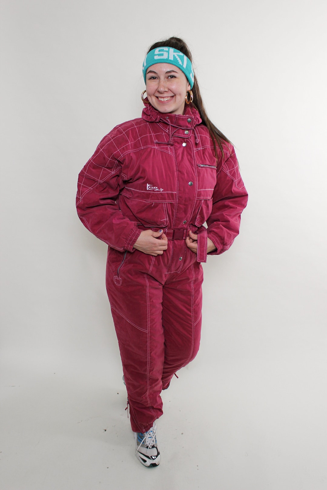 Vintage One Piece Ski Suit, 90s Women Ski Jumpsuit, Retro Pink Red ...