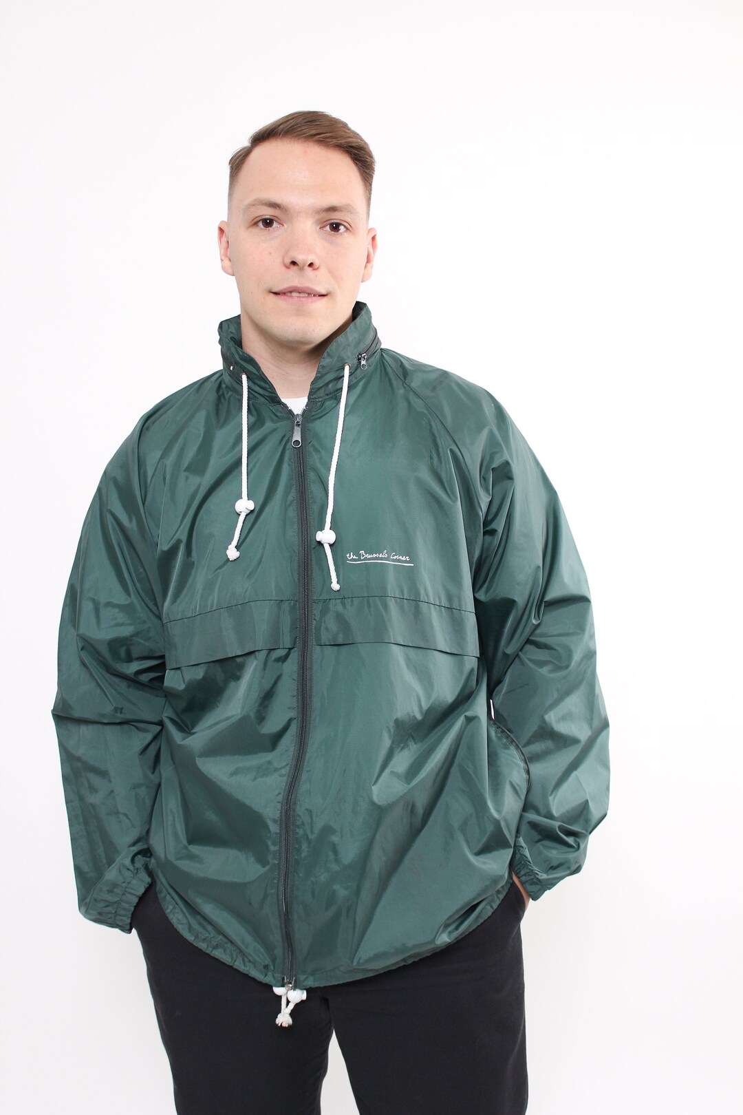 90s Olive Green Rain Jacket, Vintage Funny Belgium Print Hiking ...