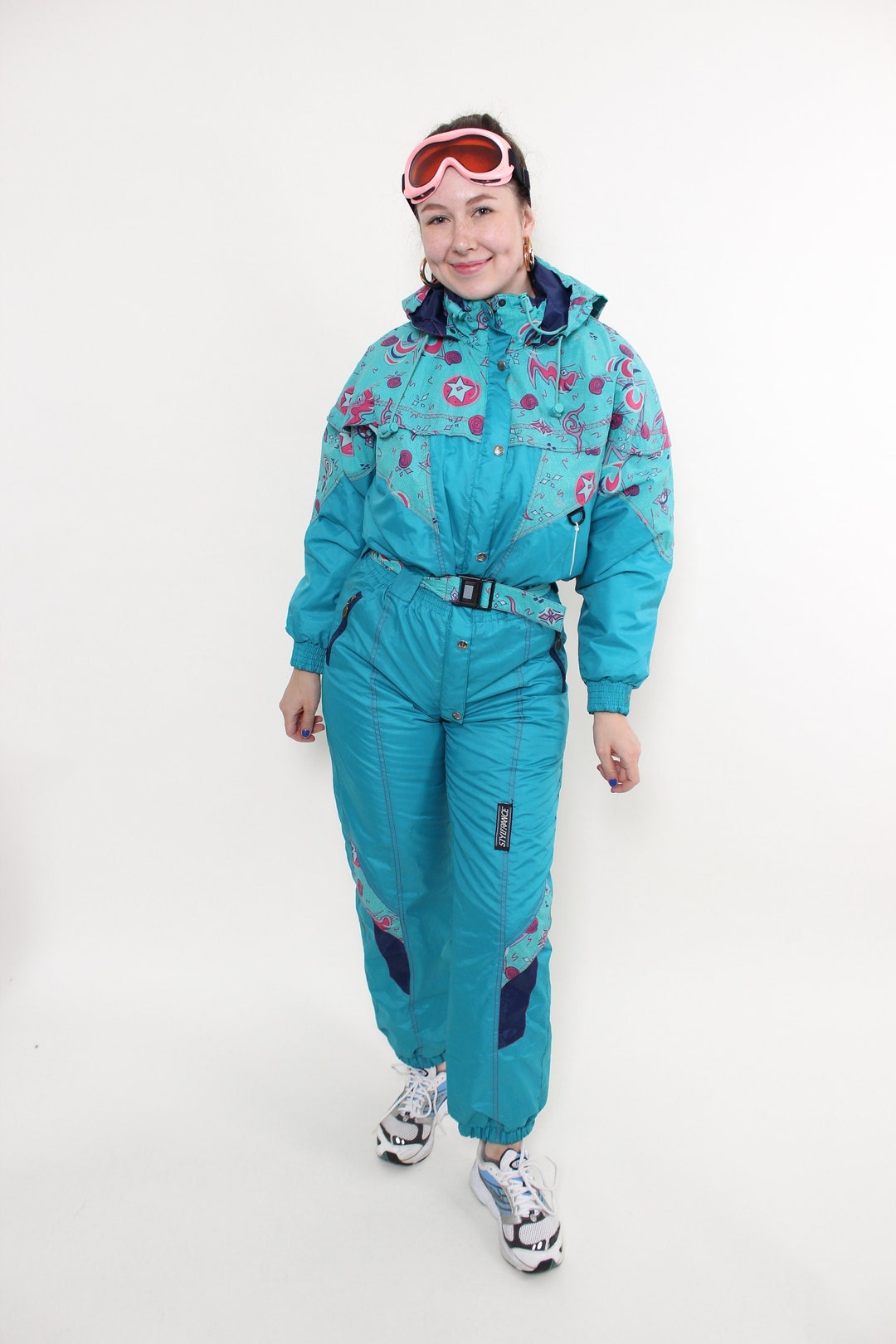 Vintage Multicolor Ski Suit, One Piece Snowsuit Retro Funky Ski ...