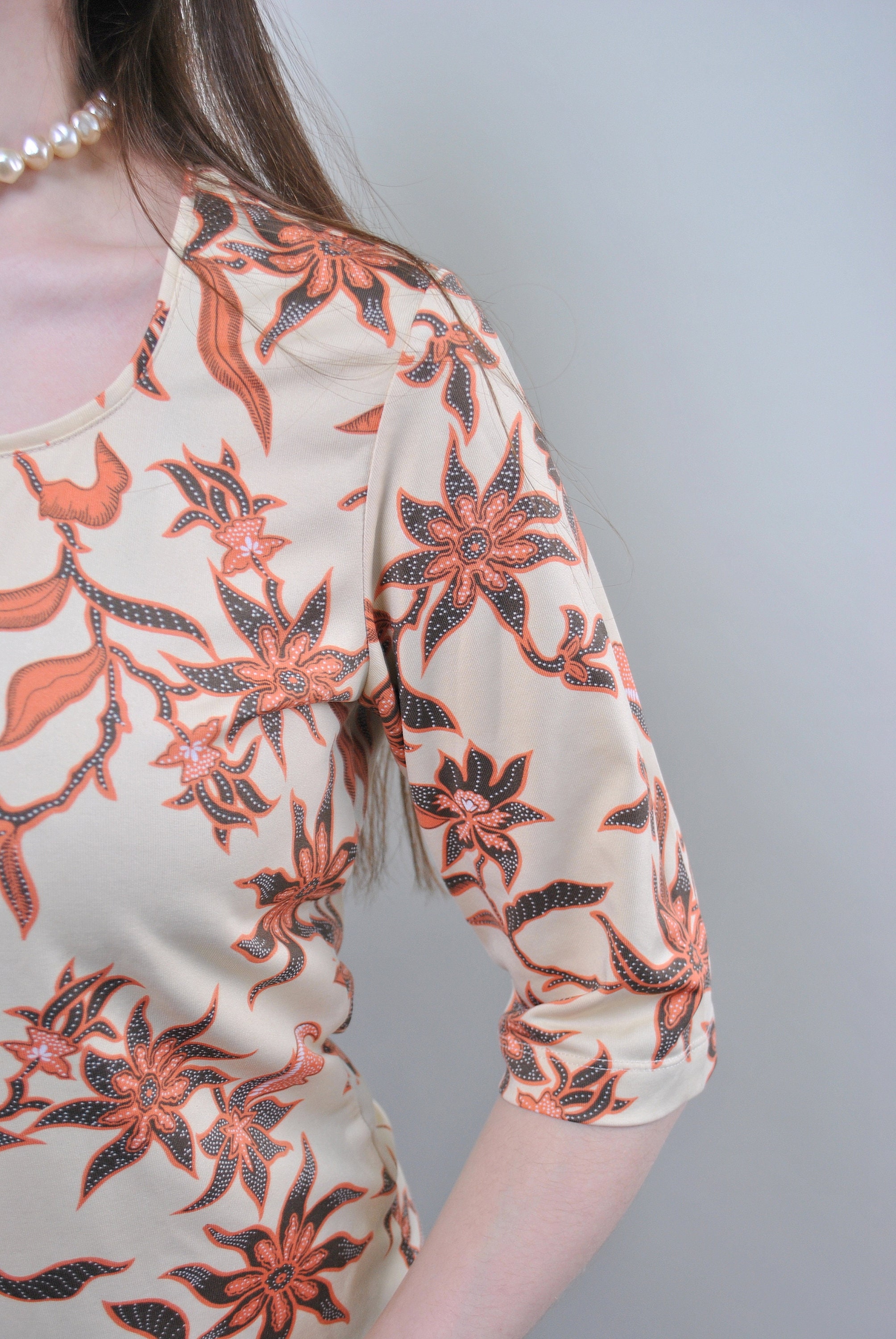 Vintage floral print blouse 80s retro women beige shirt 90s | Etsy