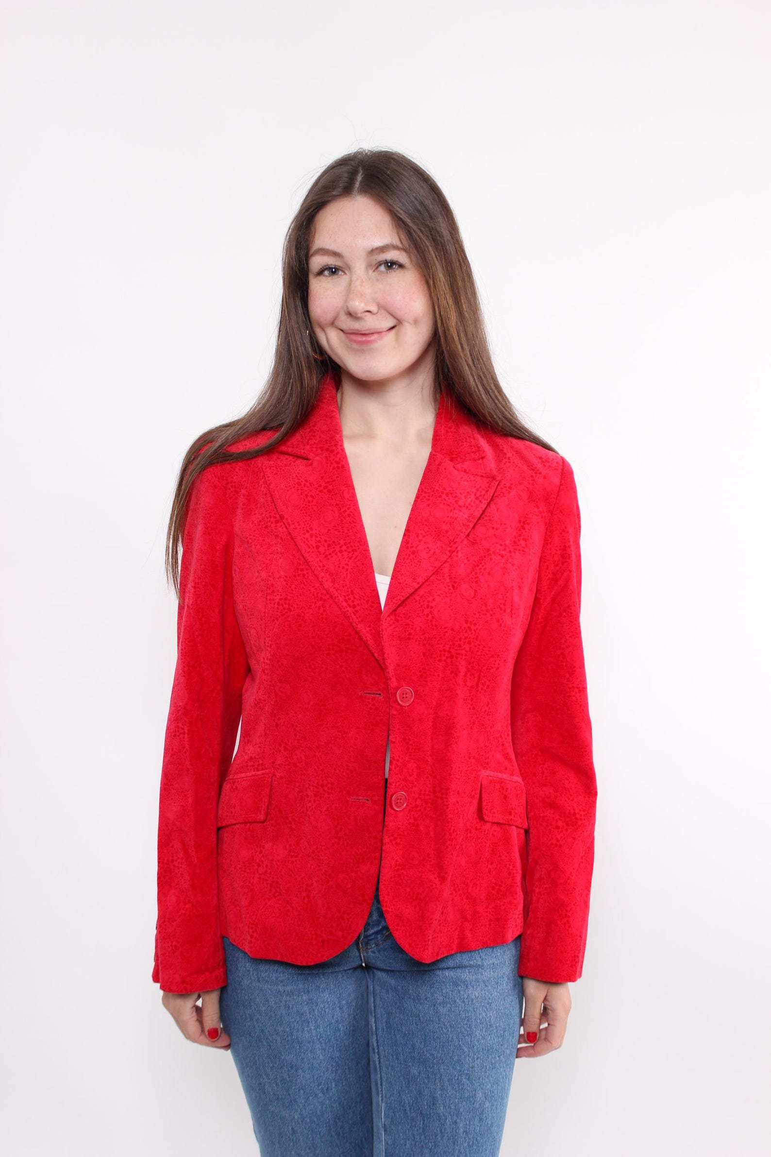90s Abstract Print Red Blazer, Vintage Floral Pattern Suit Jacket, Size ...