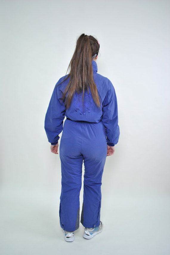 One piece blue ski suit, retro snowsuit MEDIUM size w… - Gem