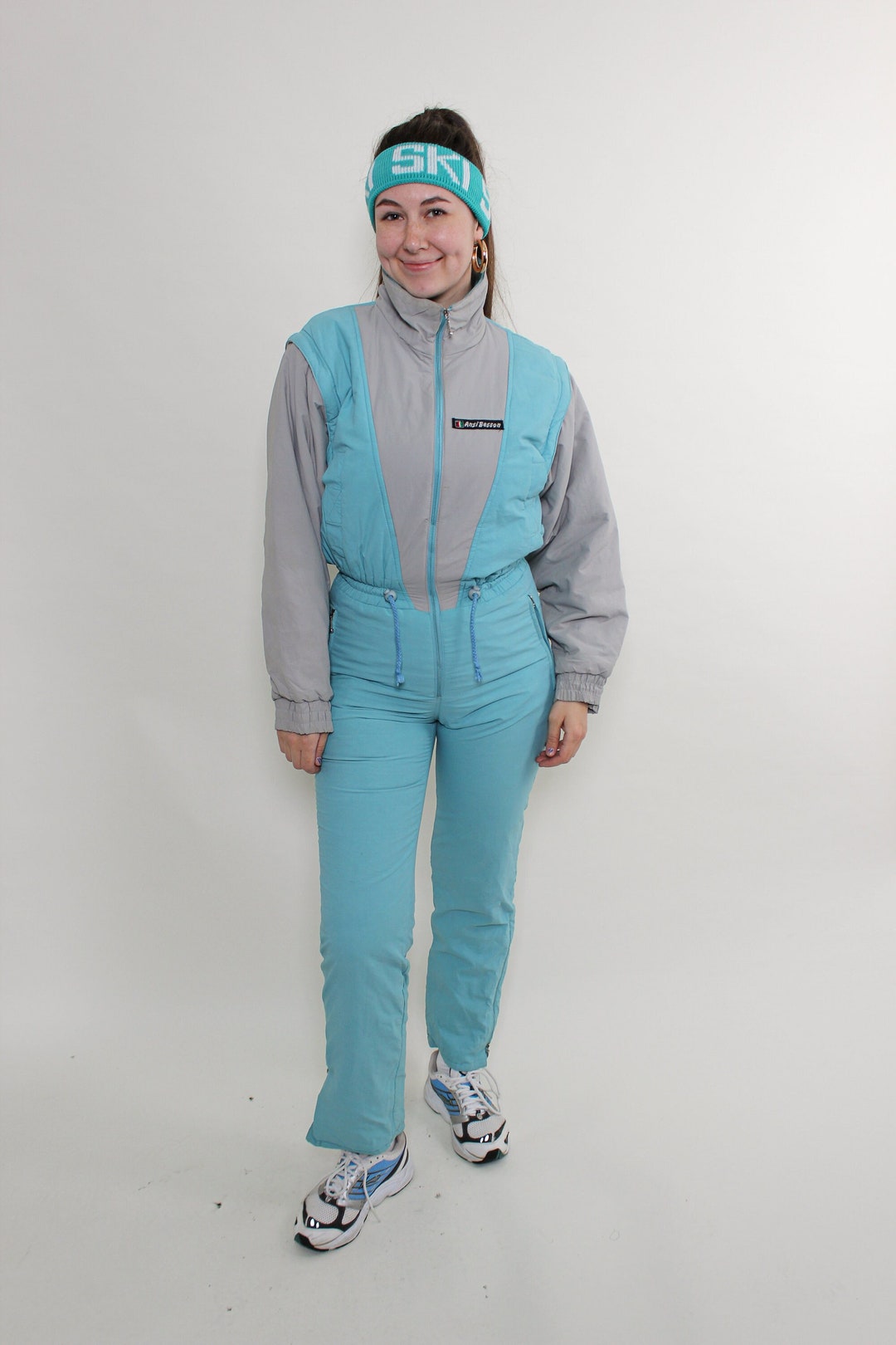 One Piece Ski Suit, Vintage 90s Blue Snowsuit, Woman Retro Ski Jumpsuit ...