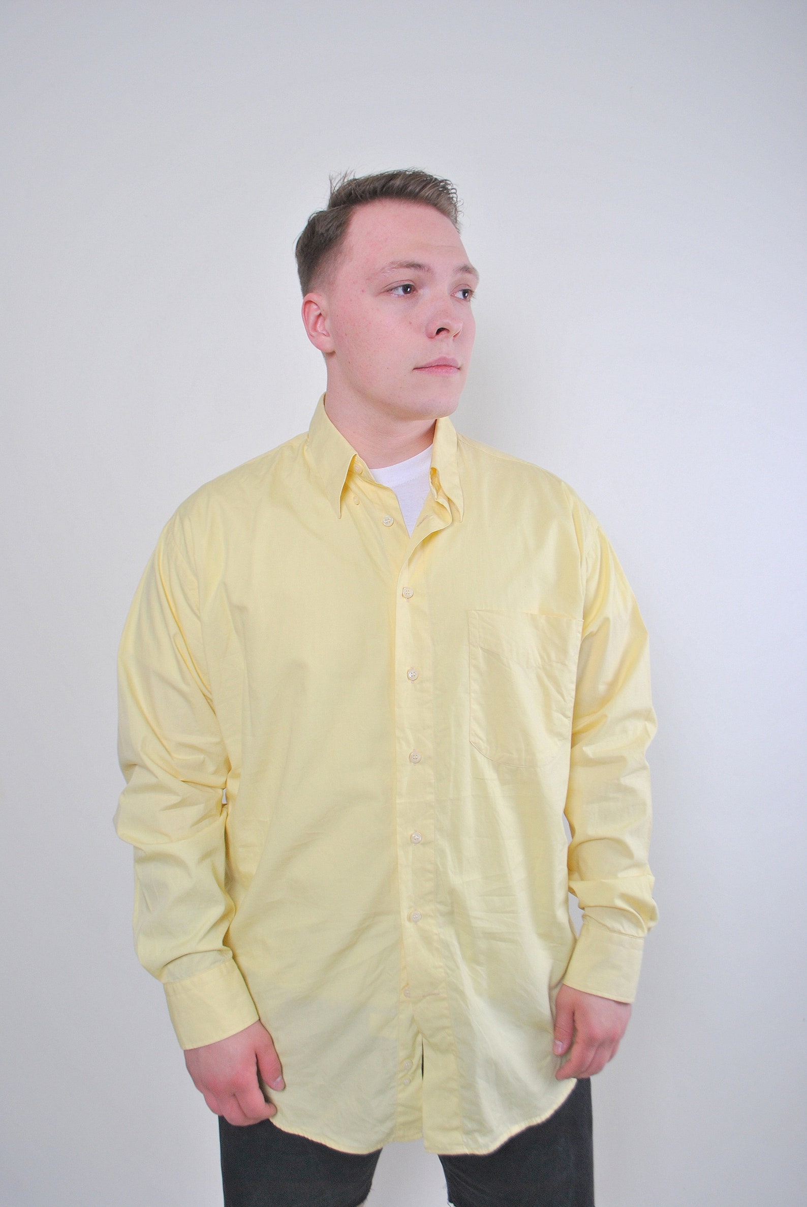 80s Retro Bright Yellow Men Oversized Long Sleeve Shirt Size - Etsy