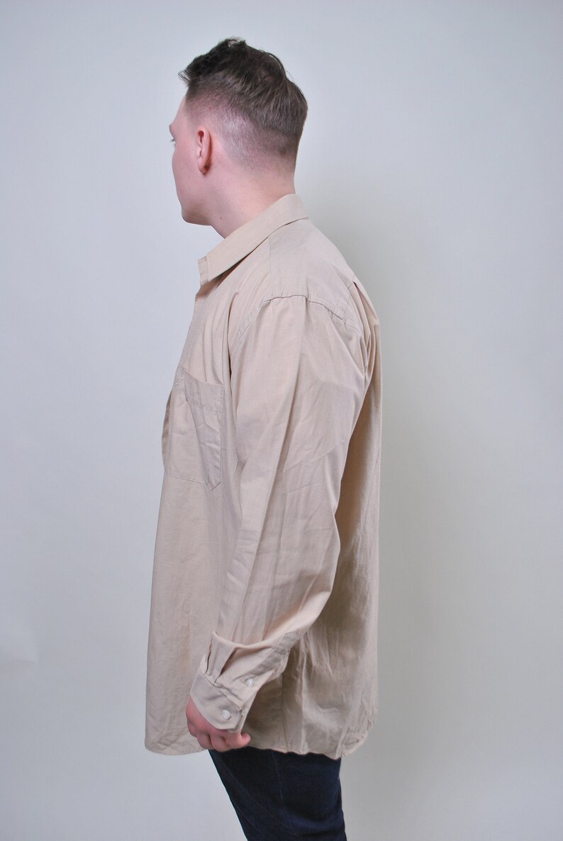 Vintage Oversized Beige Shirt Retro Men Utility Button Down - Etsy