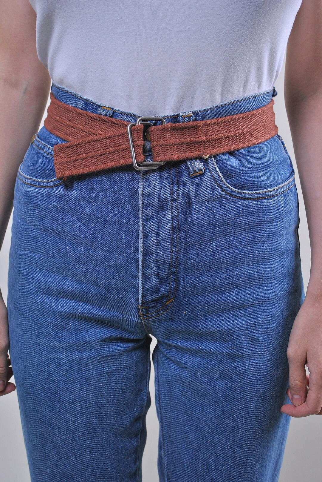 90s Canvas Belt in Brown, Vintage Minimalist Cotton Unisex Work Wear ...
