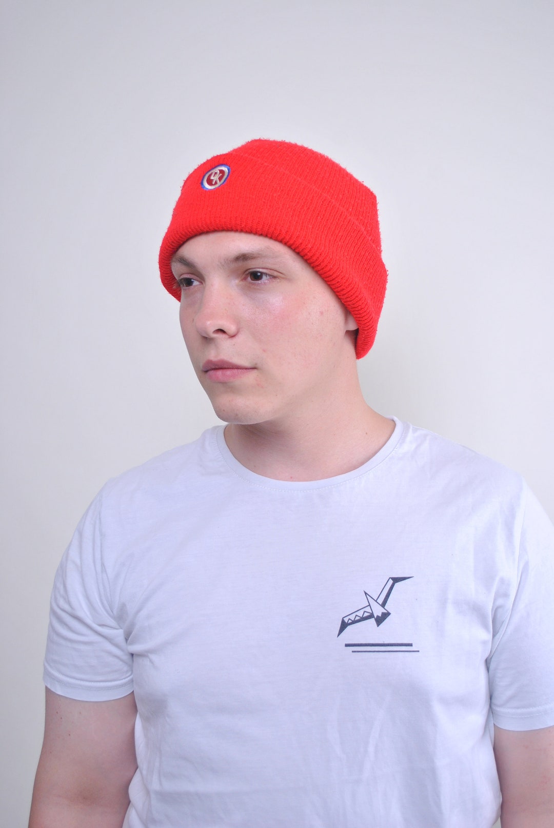 Bright Red Winter Beanie Hat With DK Print - Etsy