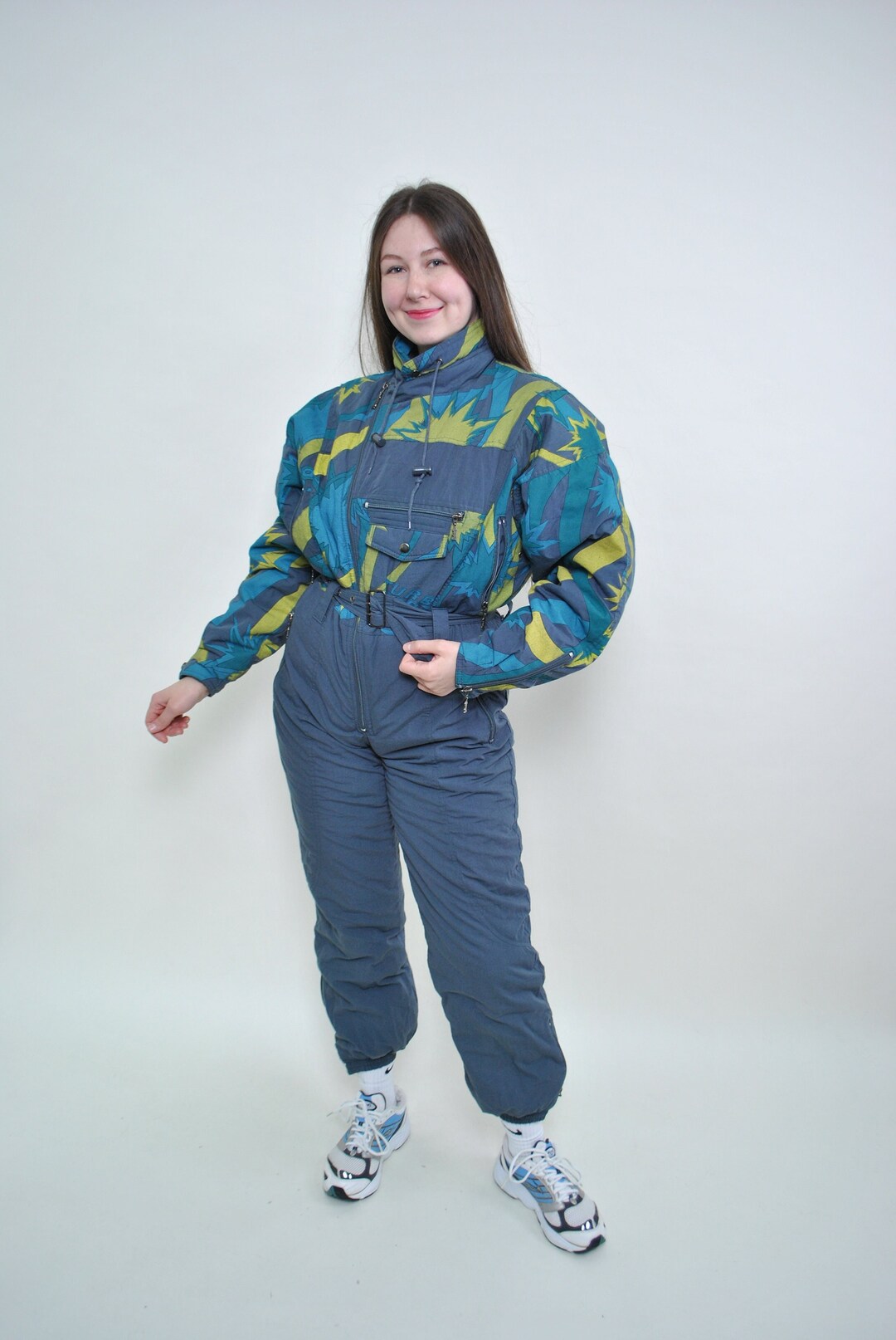 Vintage One Piece Ski Suit, 90s Retro Woman Abstract Snowsuit, Retro ...