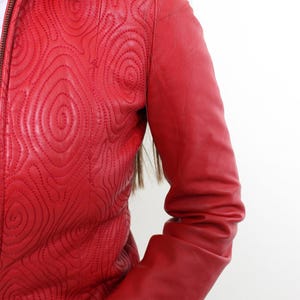 90s Red Leather Crop Jacket, Vintage Biker Racing Leather Jacket, Size ...