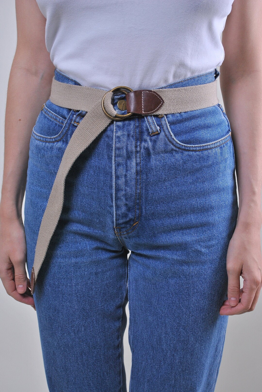 Vintage Oversize Women Beige Minimalist Cotton Belt M - Etsy