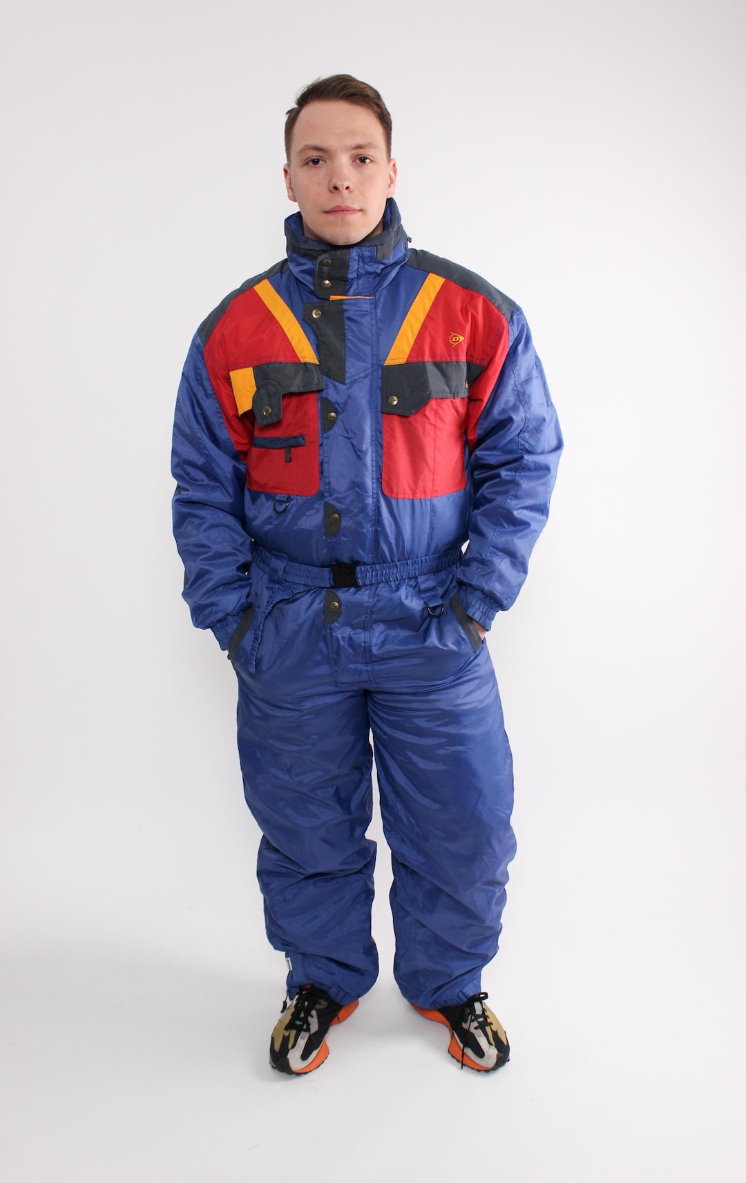 90s One Piece Ski Suit, Vintage Multicolor Snowsuit, Men Winter ...