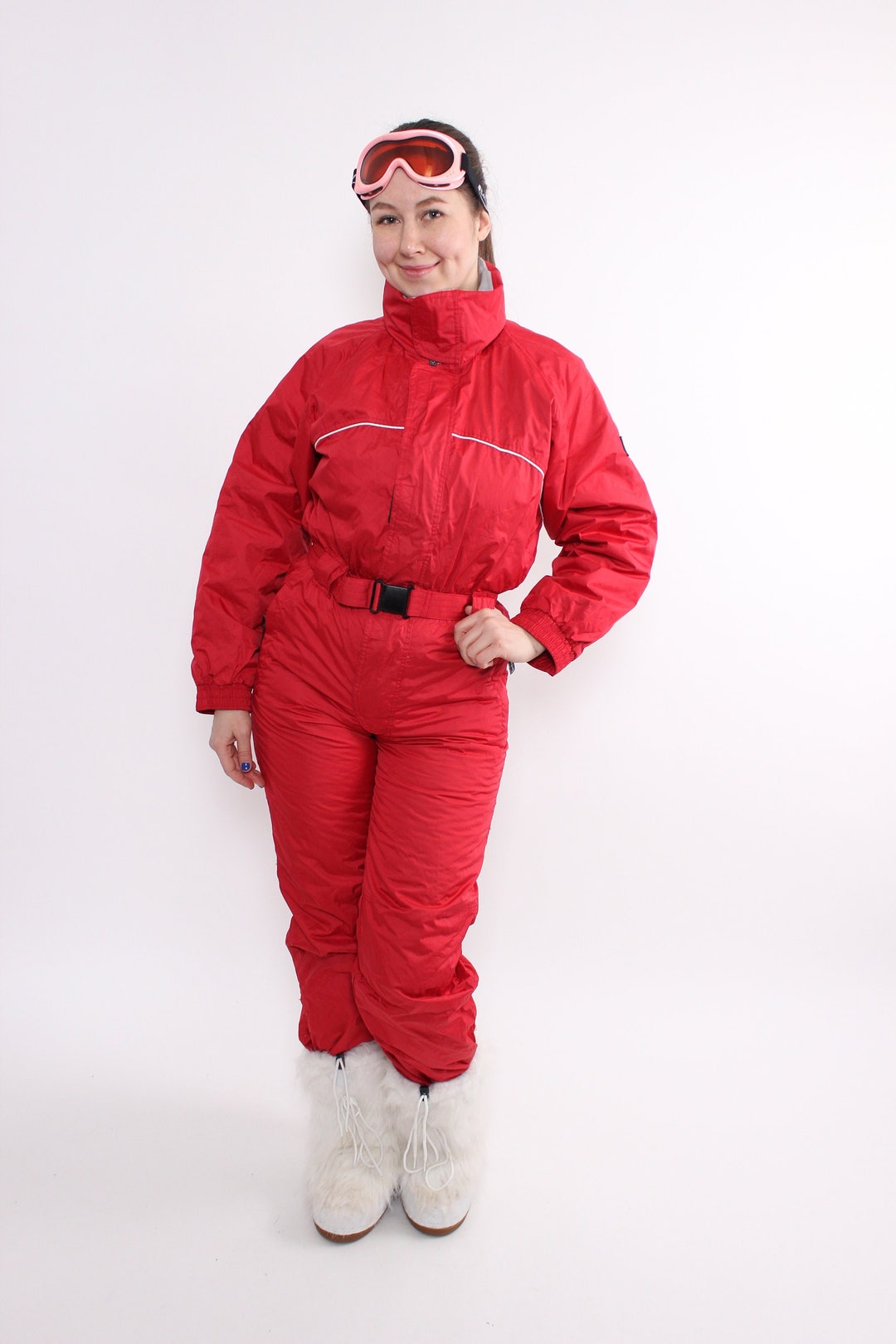 Women One Piece Ski Suit, Retro Red Snow Suit, Vintage Ski Suit, Size S ...