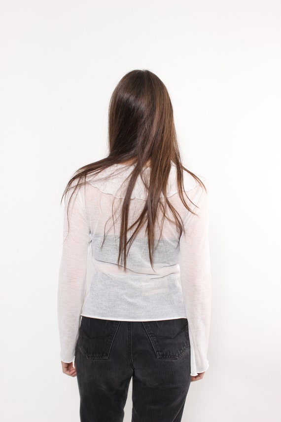 90s sheer ruffle blouse, vintage transparent long sle… - Gem