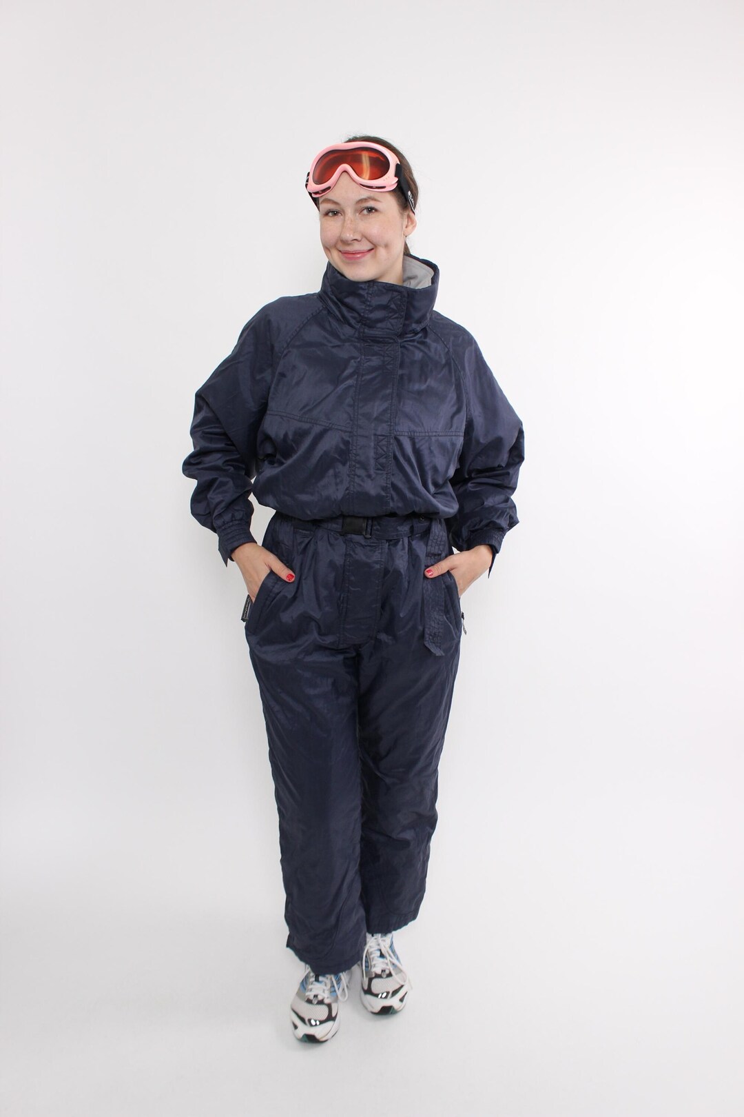 90s One Piece Ski Suit in Dark Blue, Vintage Woman Winter Jumpsuit ...