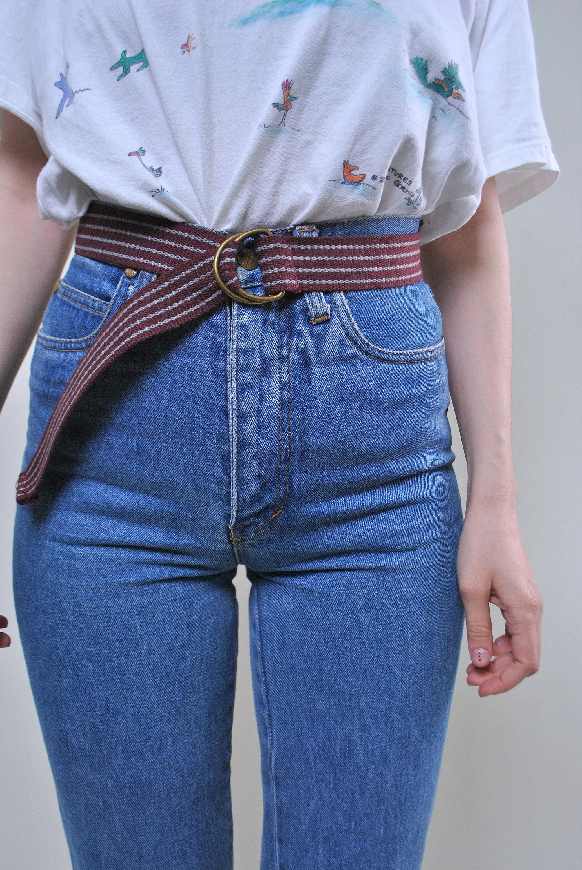 90s Striped Canvas Belt in Red, Vintage Cotton Casual Belt - Etsy