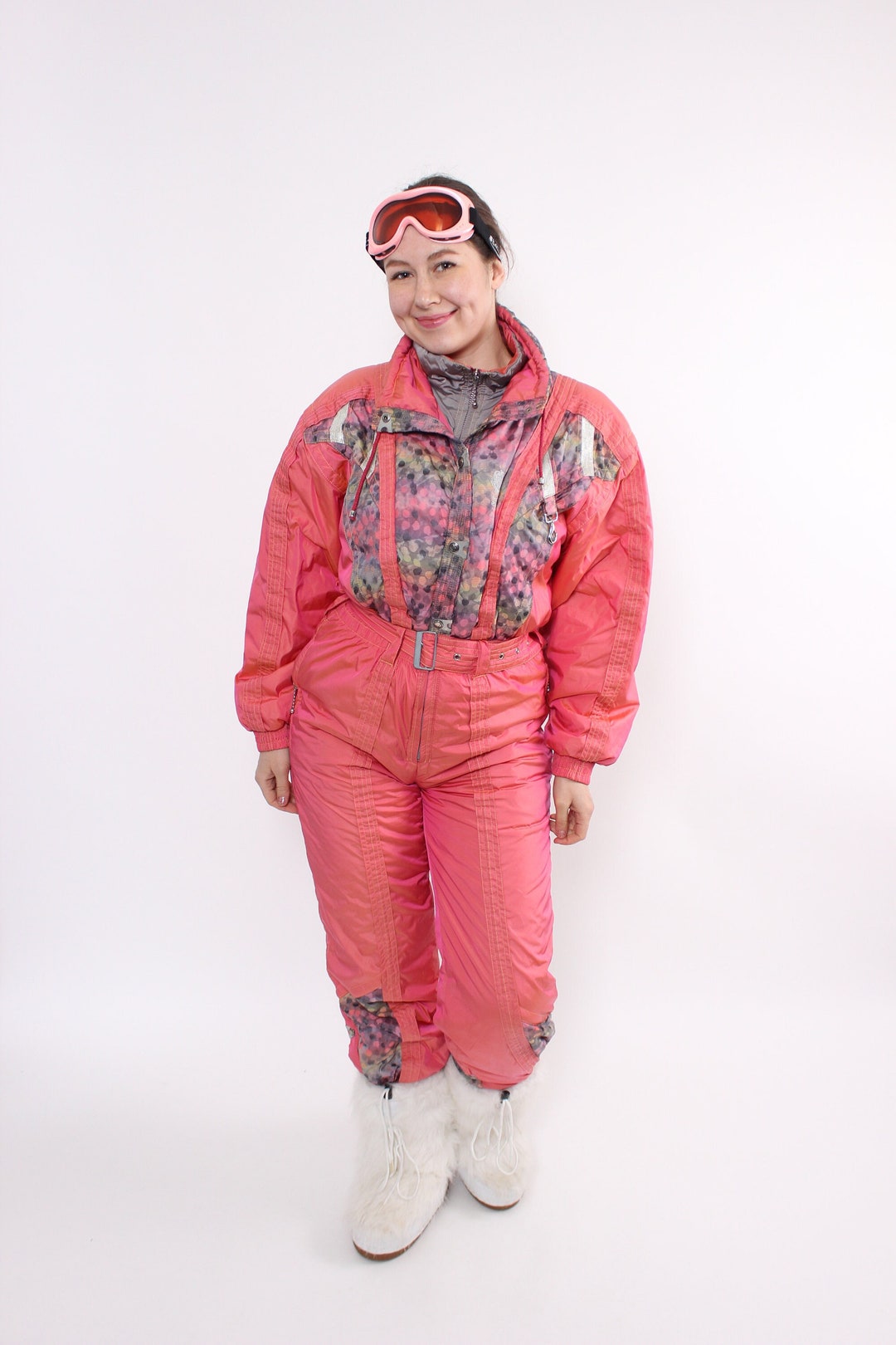 Pink One Piece Ski Suit Vintage 90s Ski Jumpsuit Multicolor - Etsy