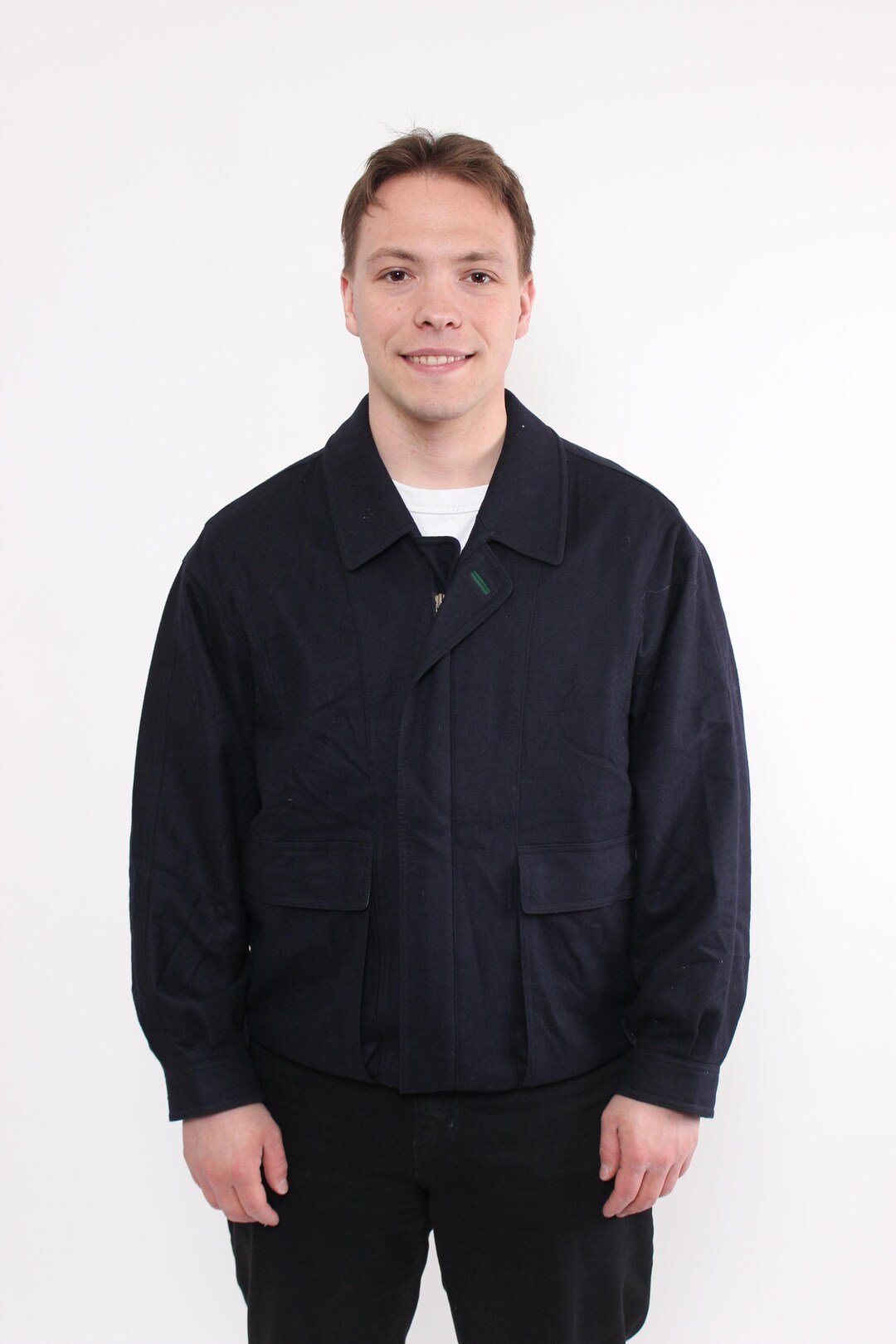 80s Bugatti Wool Bomber Jacket, Vintage Aviator Crop Jacket in Blue ...