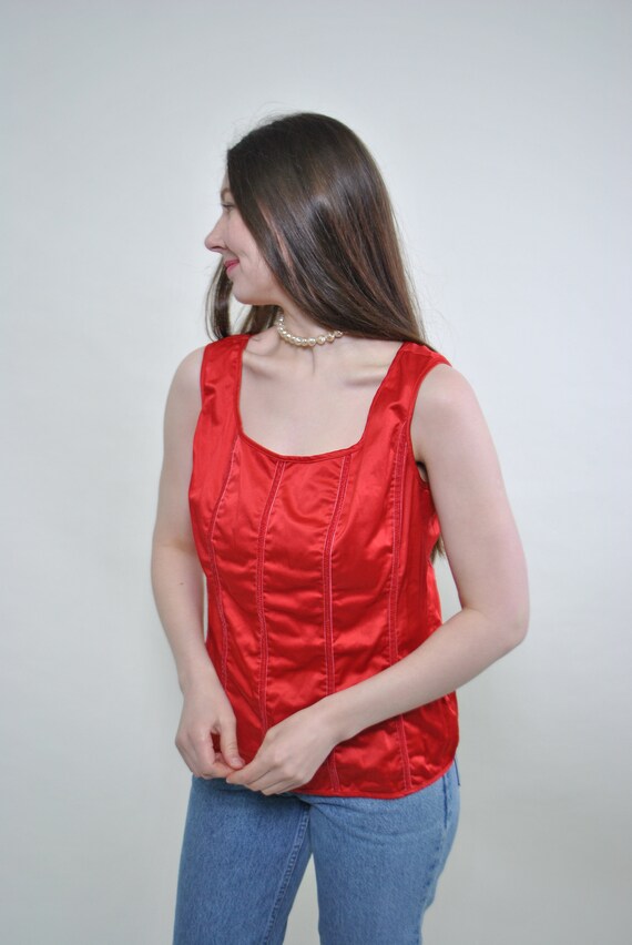y2k shiny red top, hot tank LARGE size stretchy summe… - Gem
