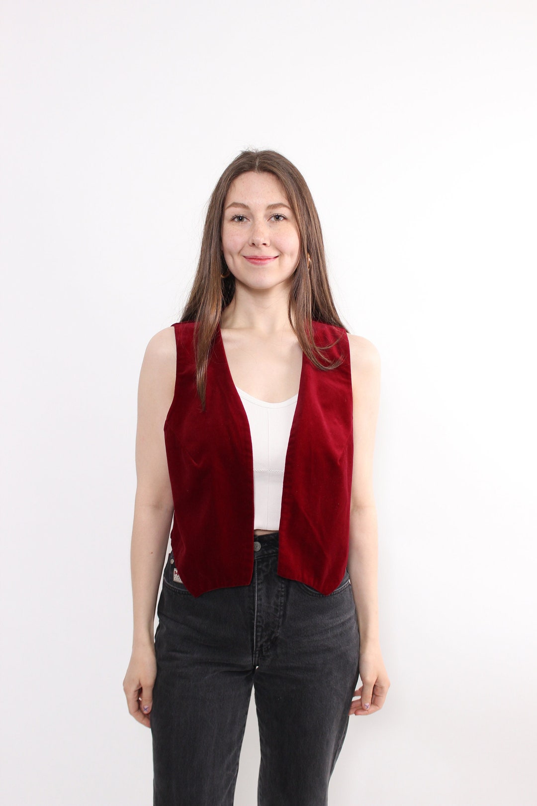 90s Formal Velvet Vest, Vintage Woman Evening Suit Vest in Red, Size M ...