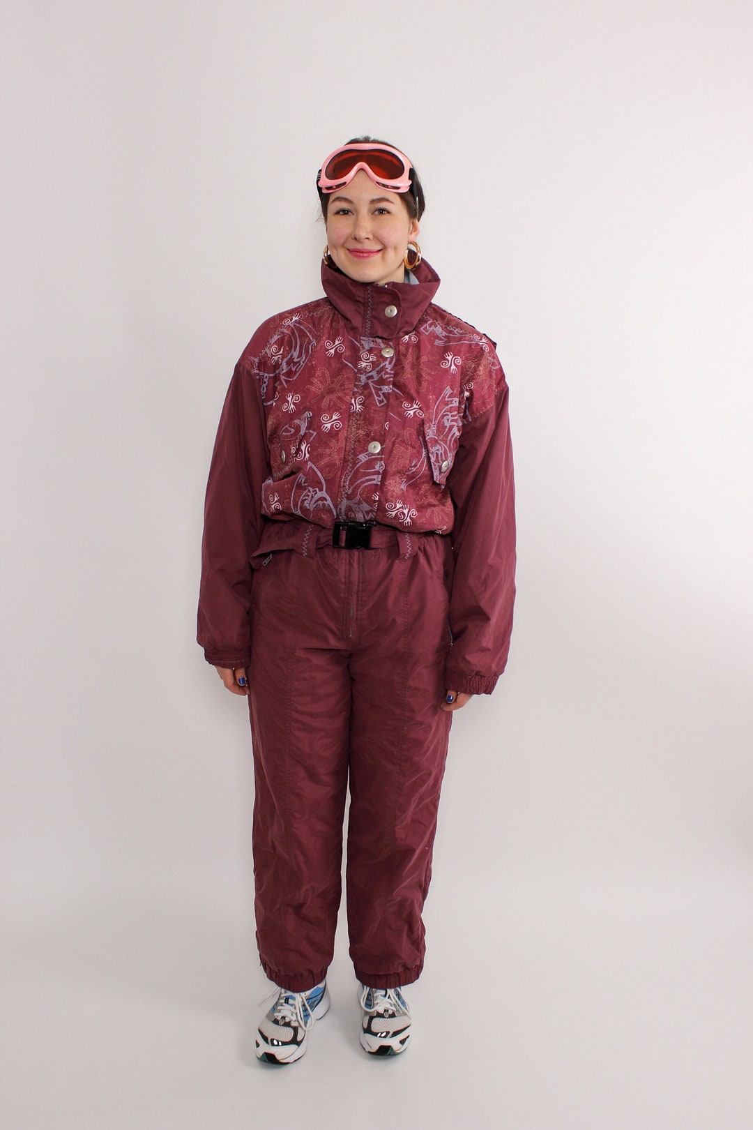 90s One Piece Ski Suit Vintage Red Ski Snowsuit Flowers - Etsy