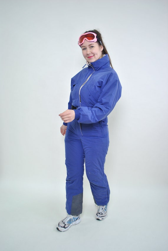 One piece blue ski suit, retro snowsuit MEDIUM size w… - Gem