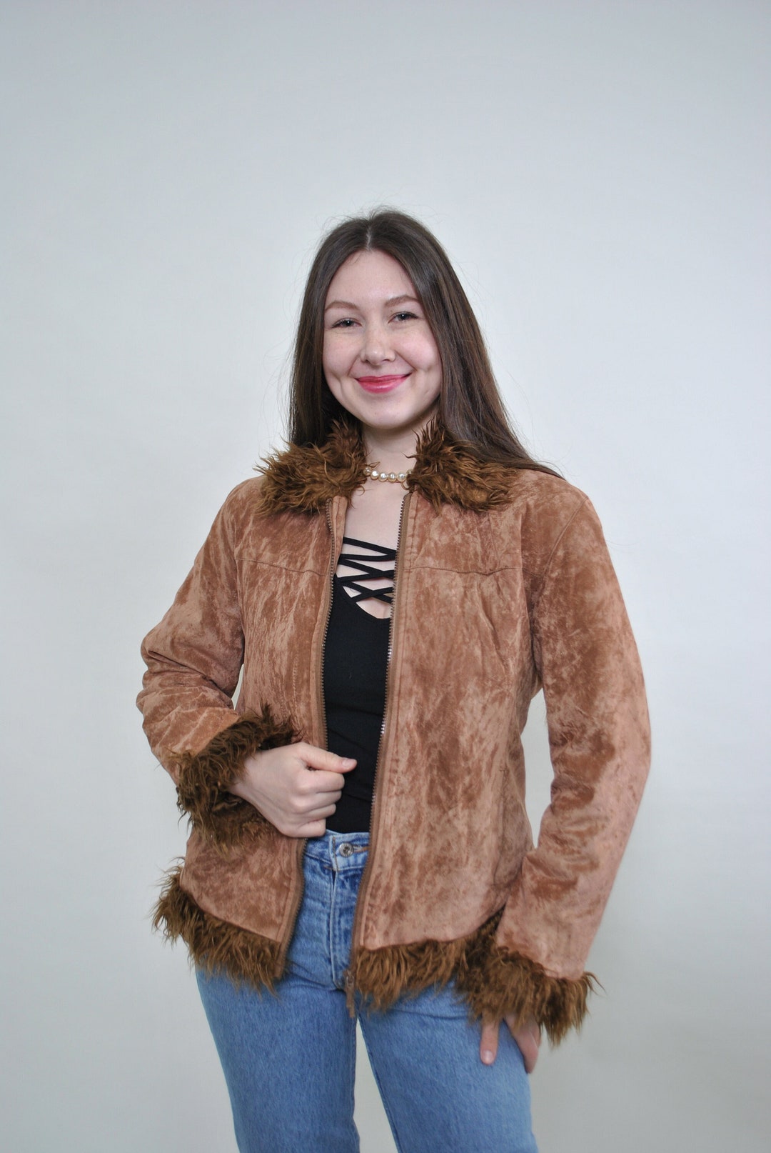 90s Penny Lane Coat, Cute Boho Overcoat MEDIUM Size Vintage Faux Fur ...