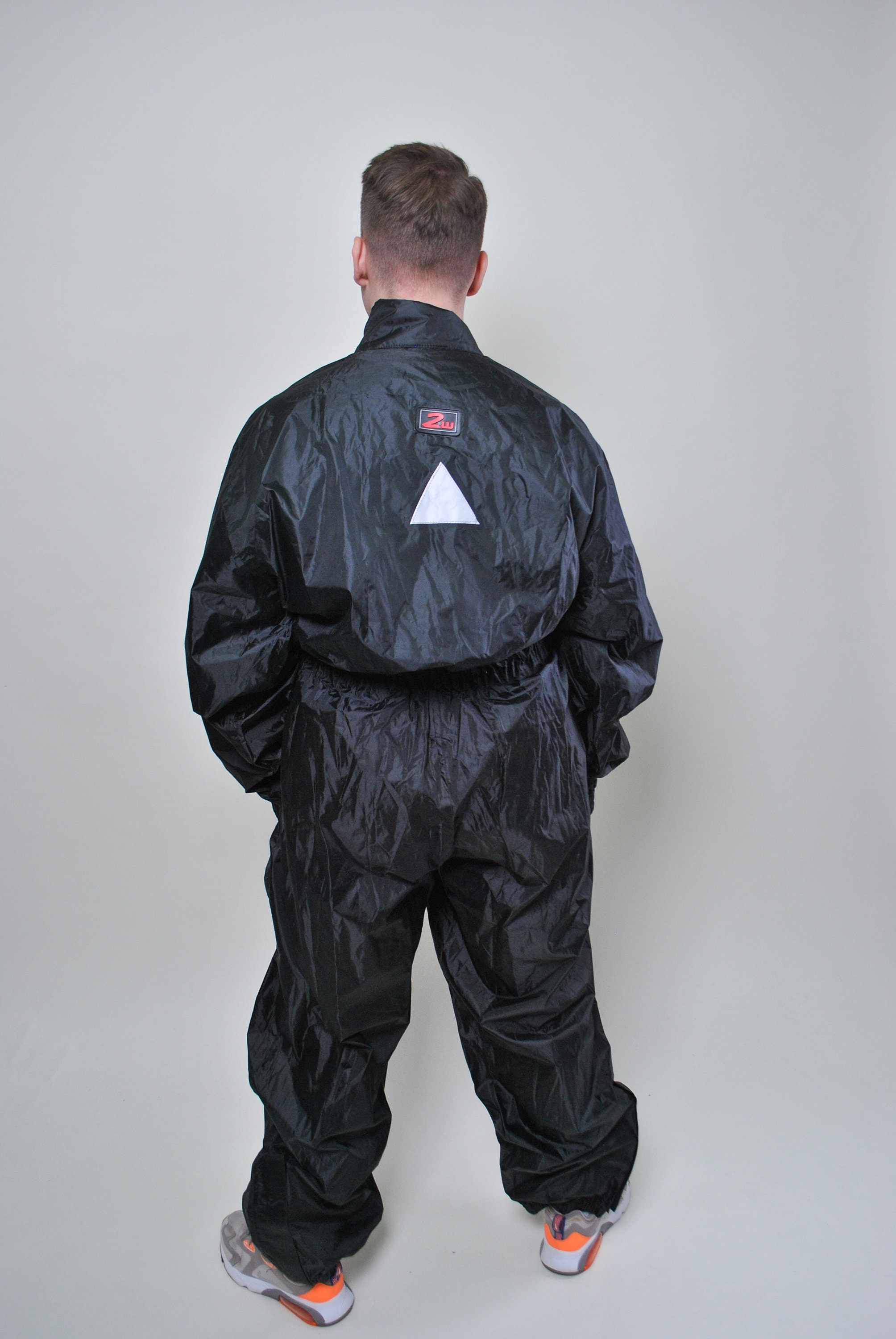 One Piece Windbreaker Suit Vintage Men Black Rain Suit Size - Etsy