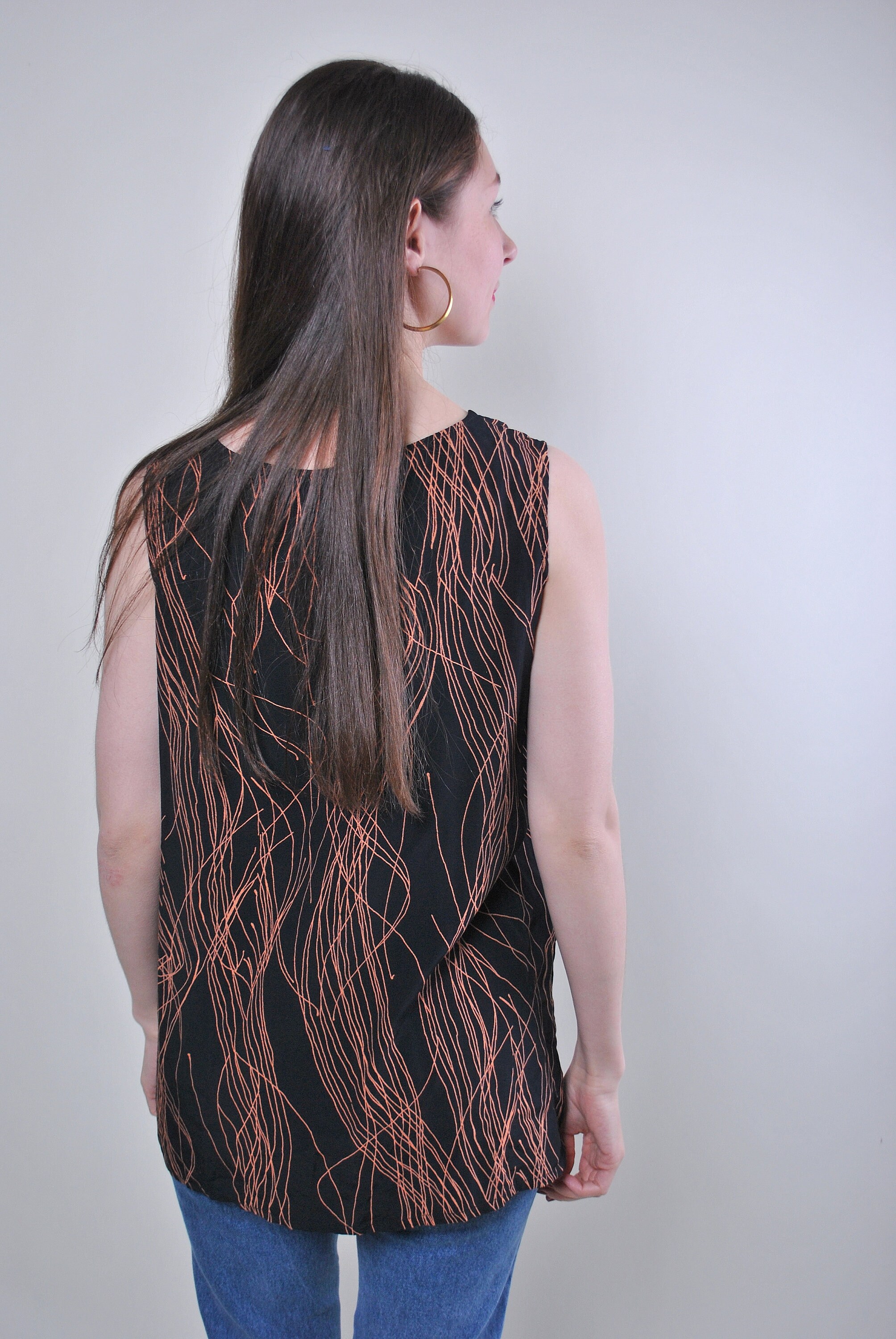 Women vintage black tank top with abstract print Size L | Etsy