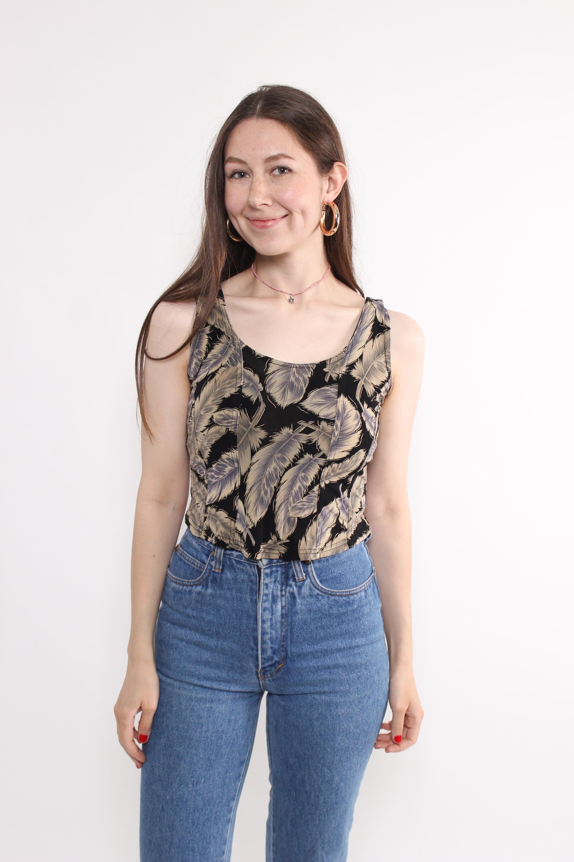 90s Feather Print Crop Top, Vintage Elastic Tank Top, Size M - Etsy