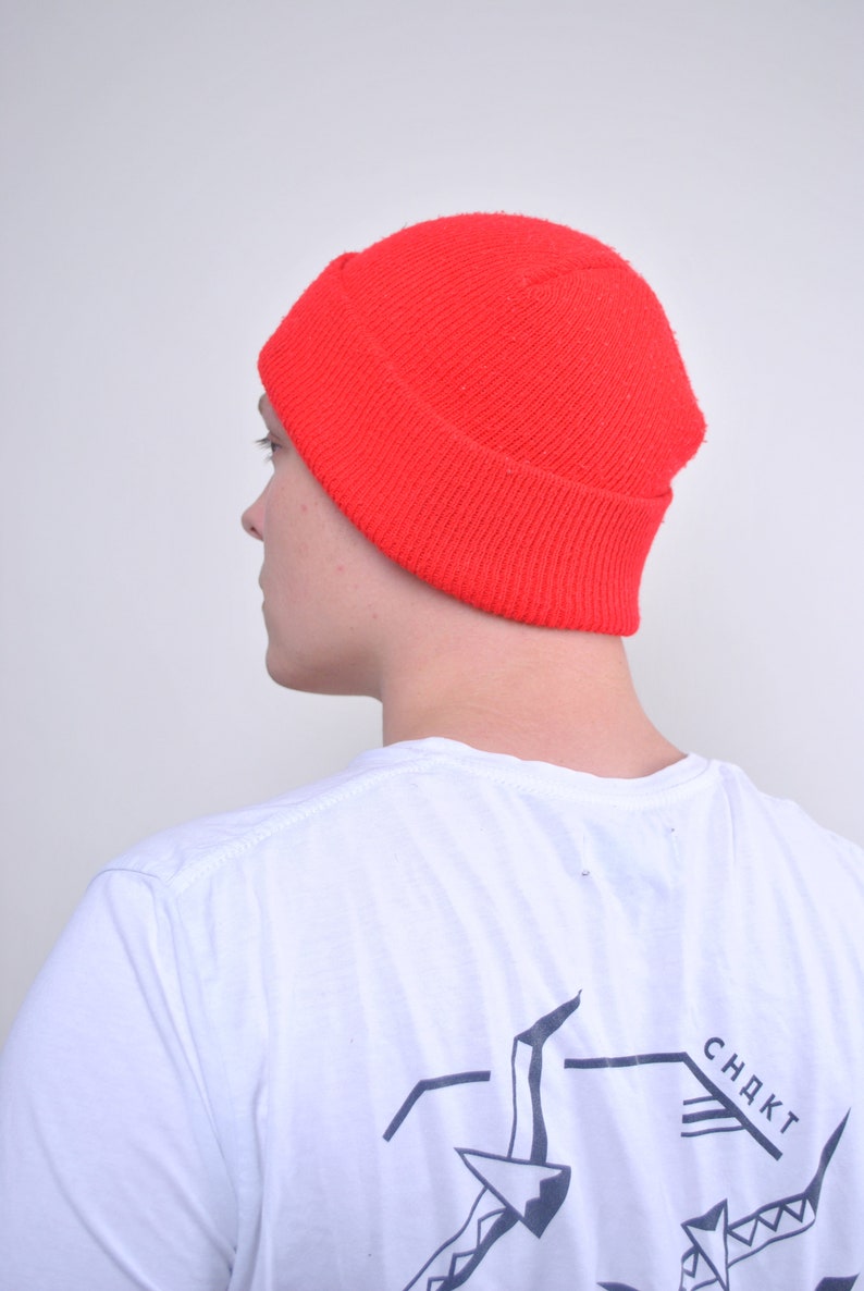 Bright Red Winter Beanie Hat With DK Print - Etsy