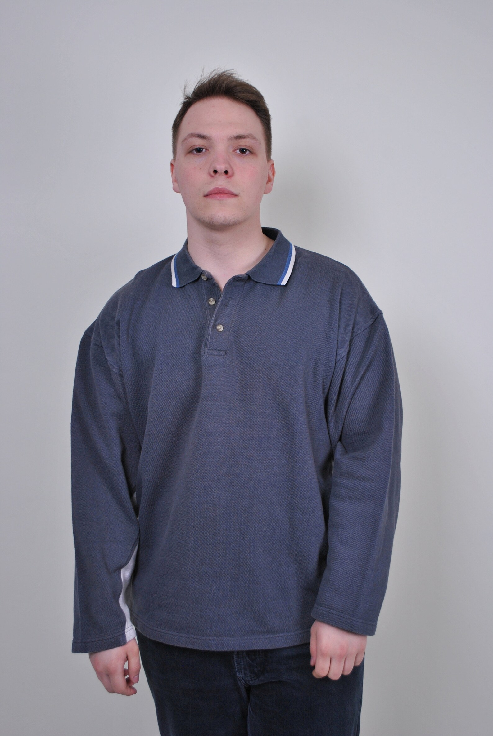 90s grey long sleeve polo vintage minimalist sweatshirt Size | Etsy