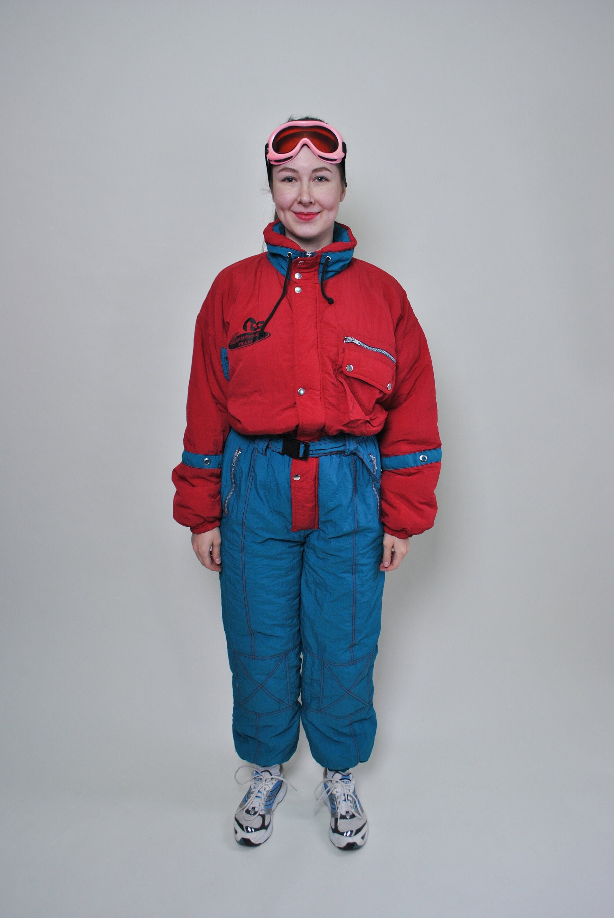 80s One Piece Ski Suit, Retro Snowsuit Multicolor Funky Winter Overall ...