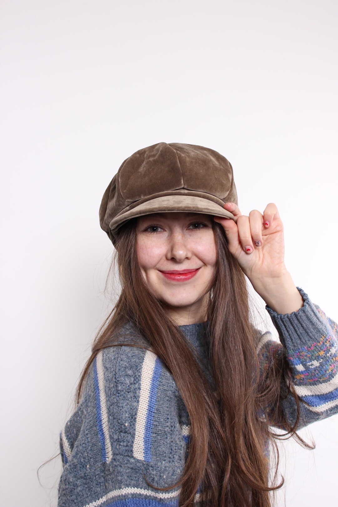 90s Brown Velvet Beret, Vintage Women Autumn Romantic Hat, Size M - Etsy