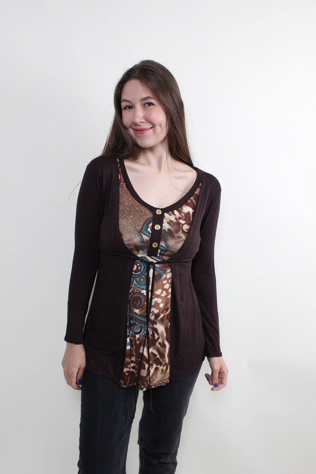 Y2k Cute Floral Blouse, 2000s Elastic Pullover Paisley Print Boho ...