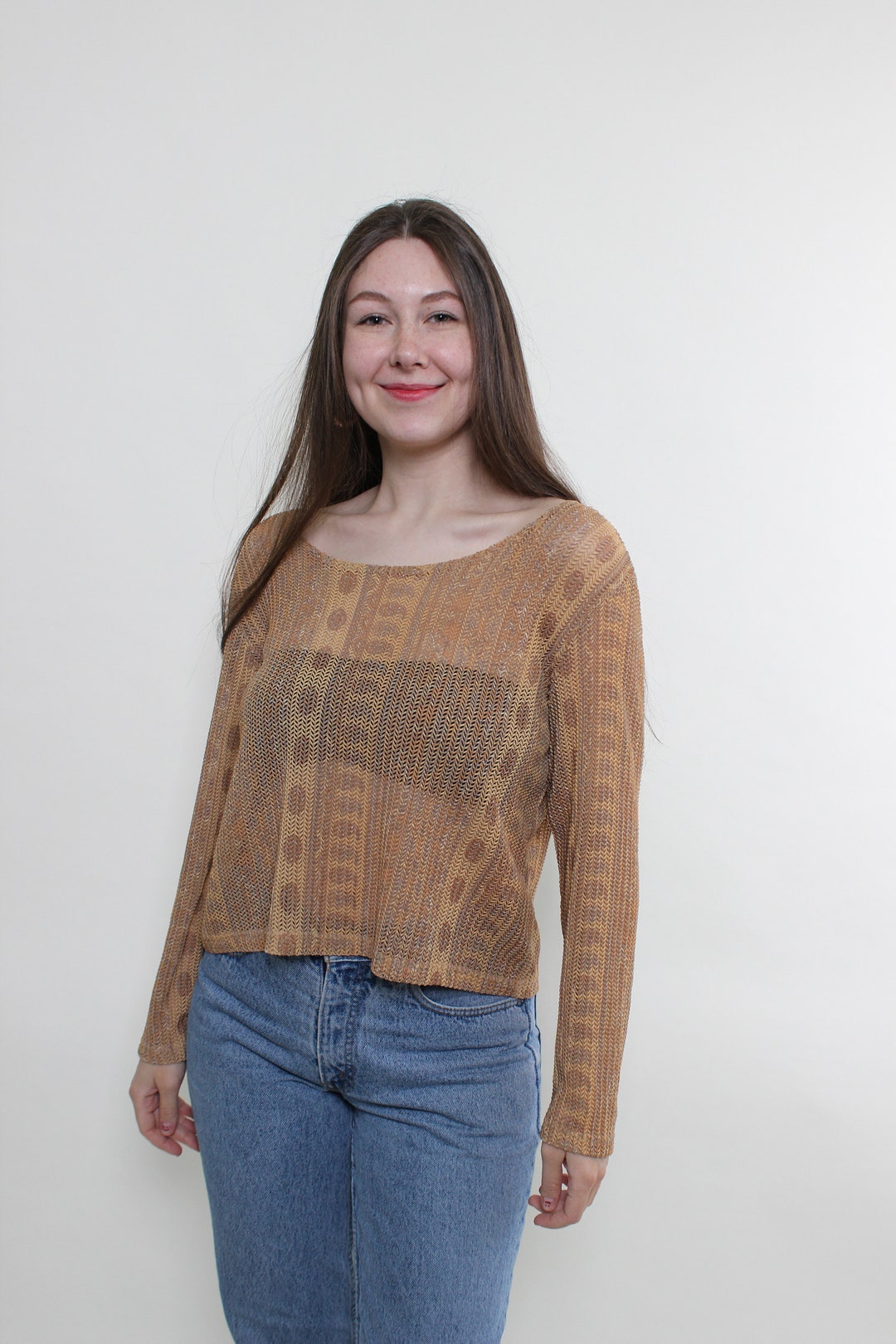 Vintage 90s Knit Blouse: Grunge Printed Top, Size XL - Etsy