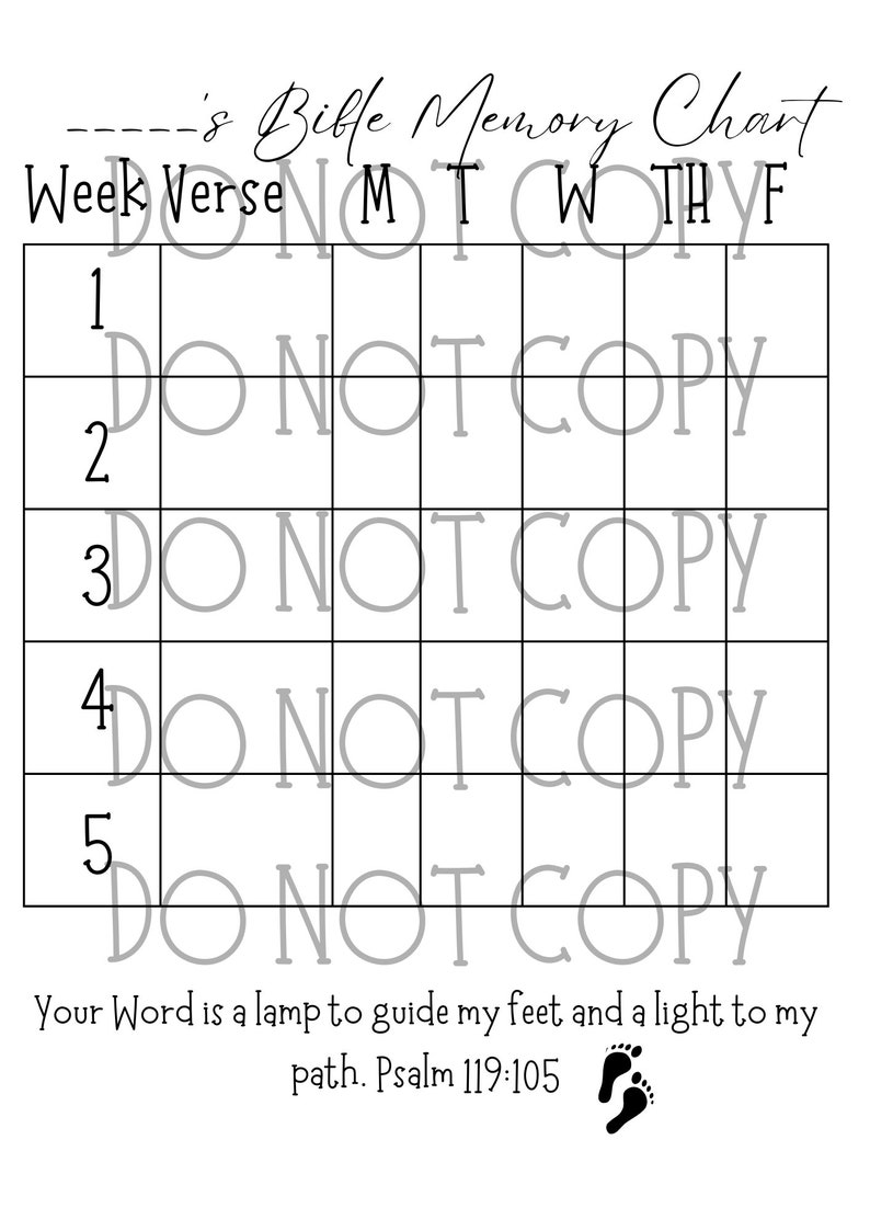 BLANK Bible Verse Memory Chart/kids Bible Drill/ Christian School ...