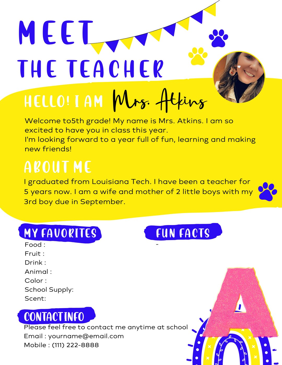 Customizable MEET THE TEACHER Digital Design: First Day of School, Open ...