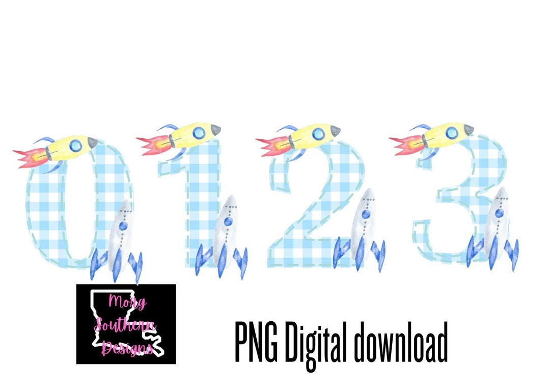 Space Numbers PNG: Rocket Ship Blue Gingham (digital Download) - Etsy