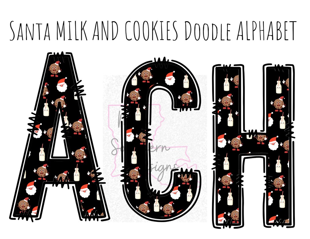 Santa Doodle Alphabet: Milk and Cookies With Santa Letters - Etsy