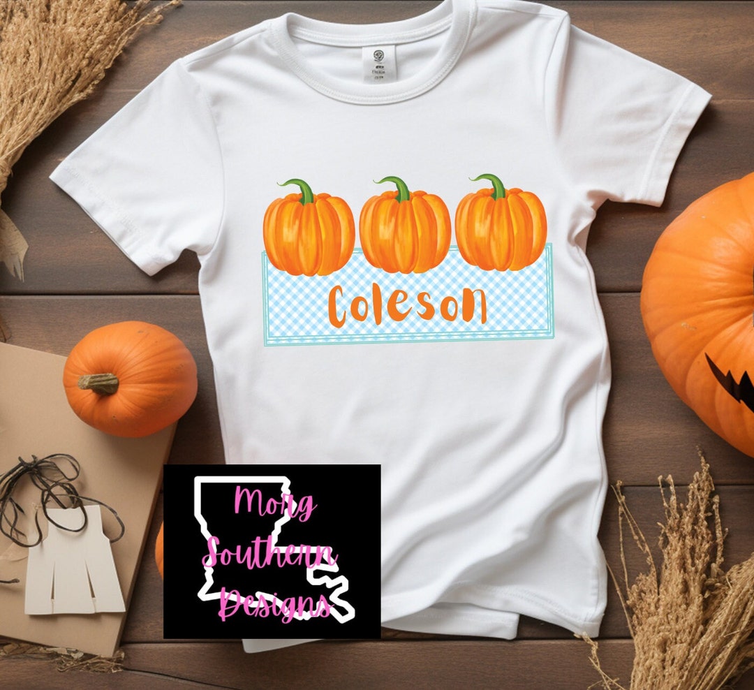 Blue Boys Gingham Pumpkin Name Plate PNG: Fall Thanksgiving Design - Etsy
