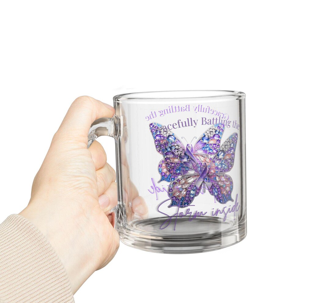 Butterfly Glass Mug, Lupus Awareness Coffee Cup, Graceful Storm ...