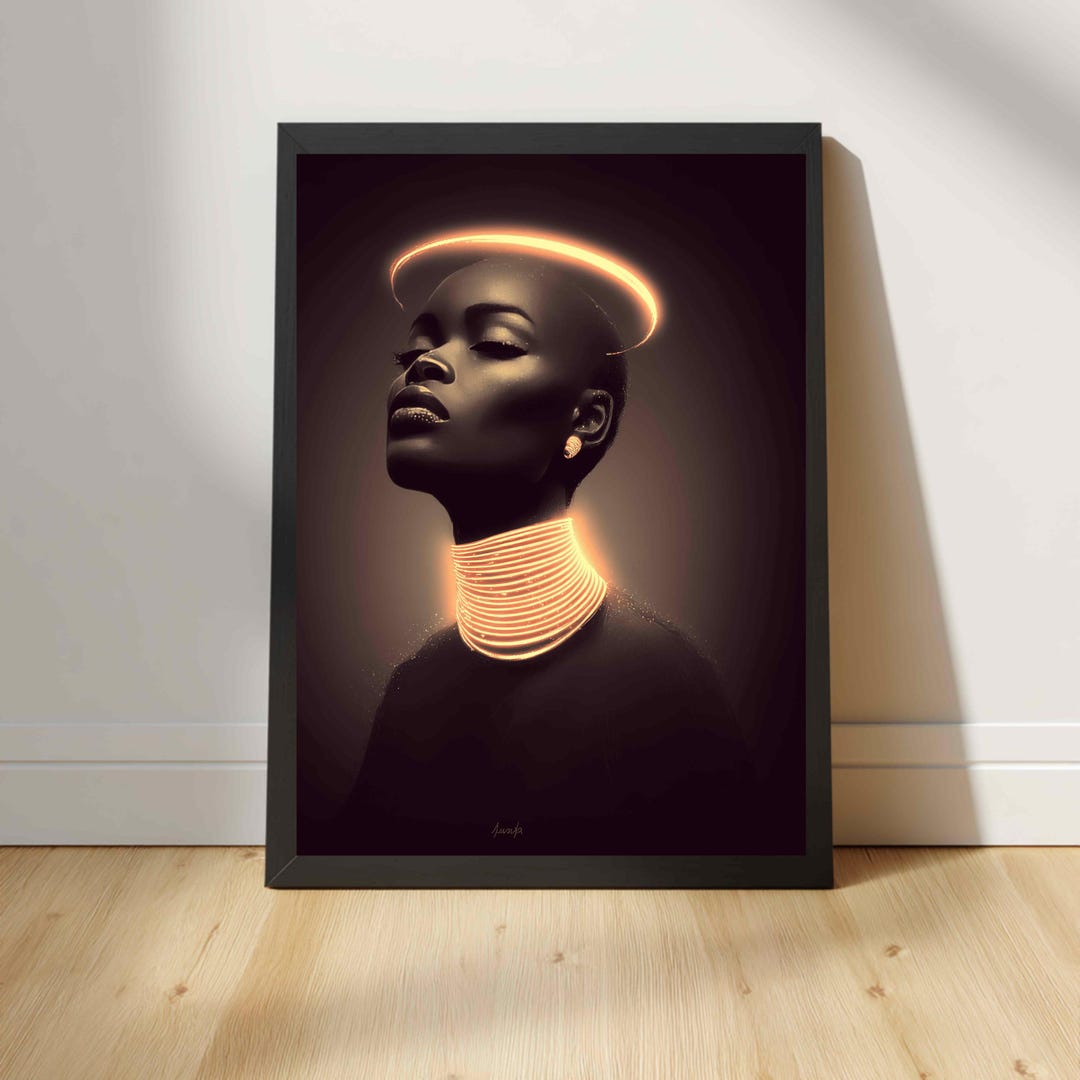 Neon Halo Portrait Rolled Poster | Afrocentric Black Woman Wall Art ...