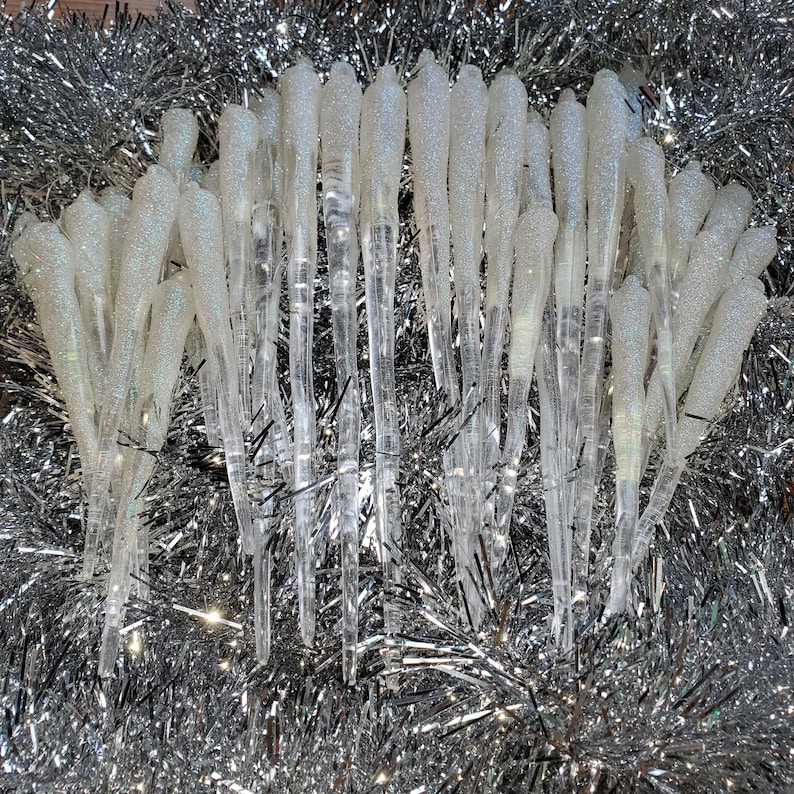 Snow Covered, Glittery Icicle Ornaments (set of 12 or 24) - Etsy