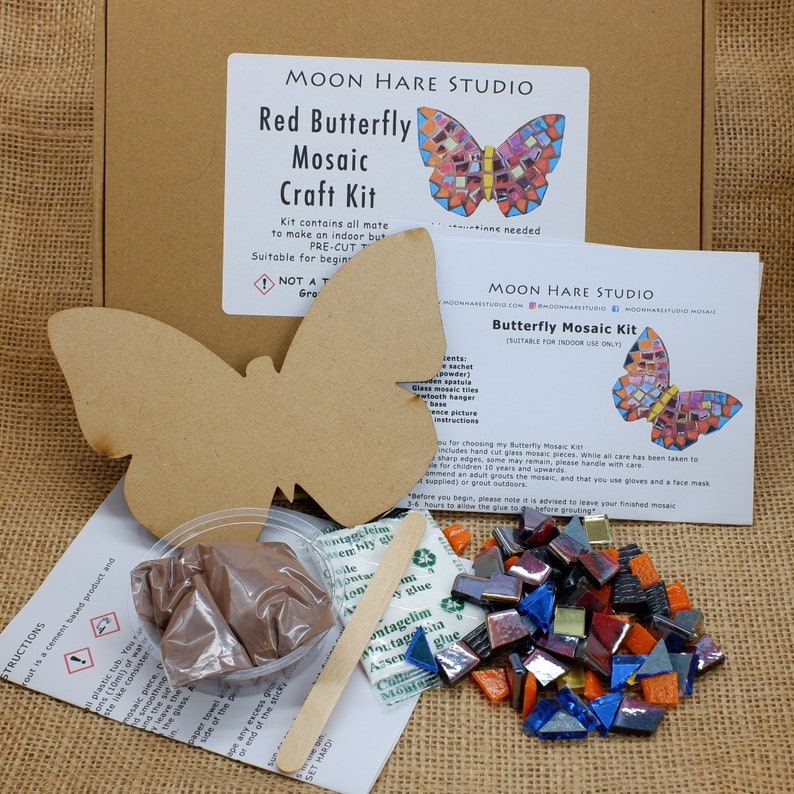 Red Butterfly Mosaic Kit Craft Kit Suitable for Beginners Precut Tiles ...