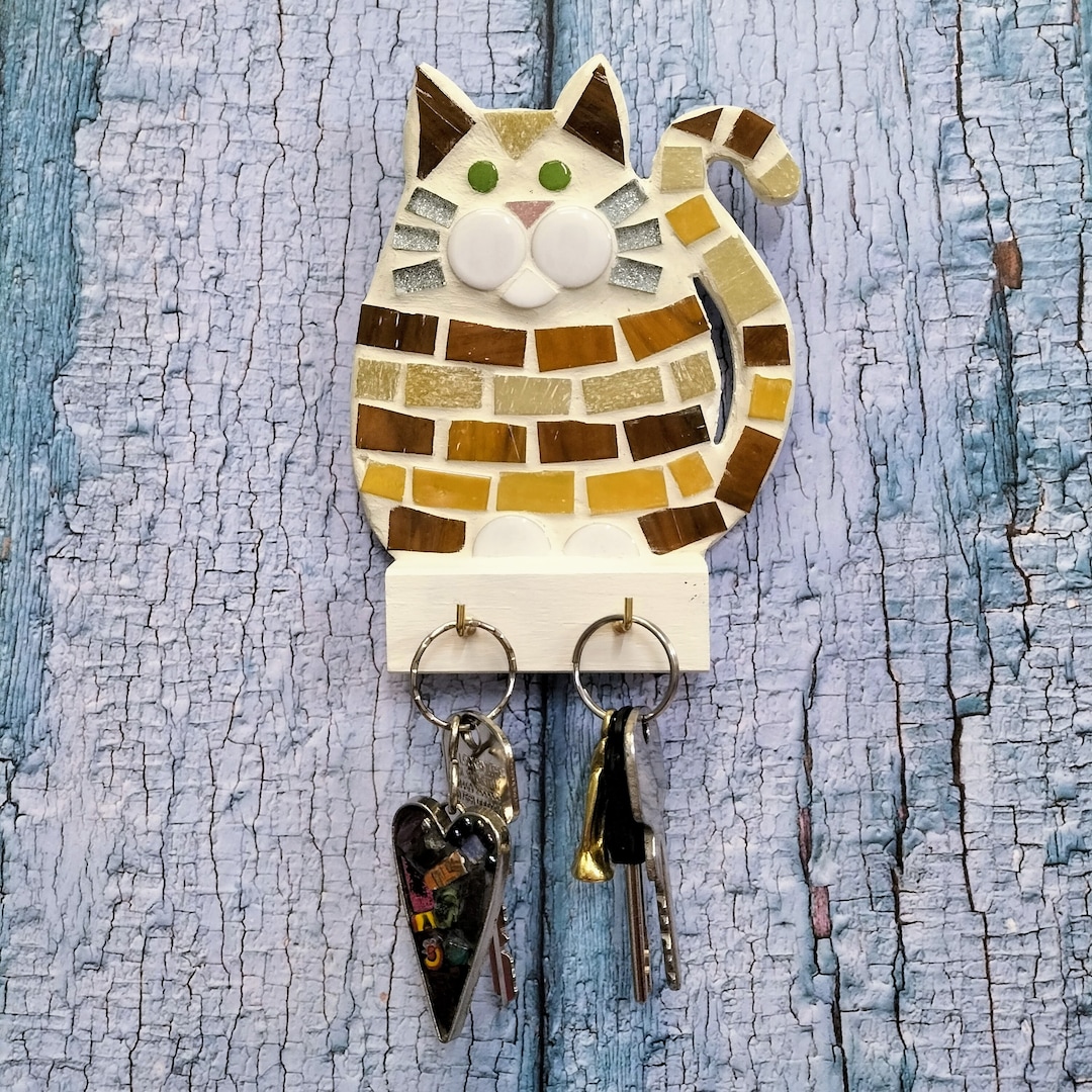 Ginger Cat Keyring Hook Mosaic Kit Pre Cut Shapes Easy to Follow Glass ...