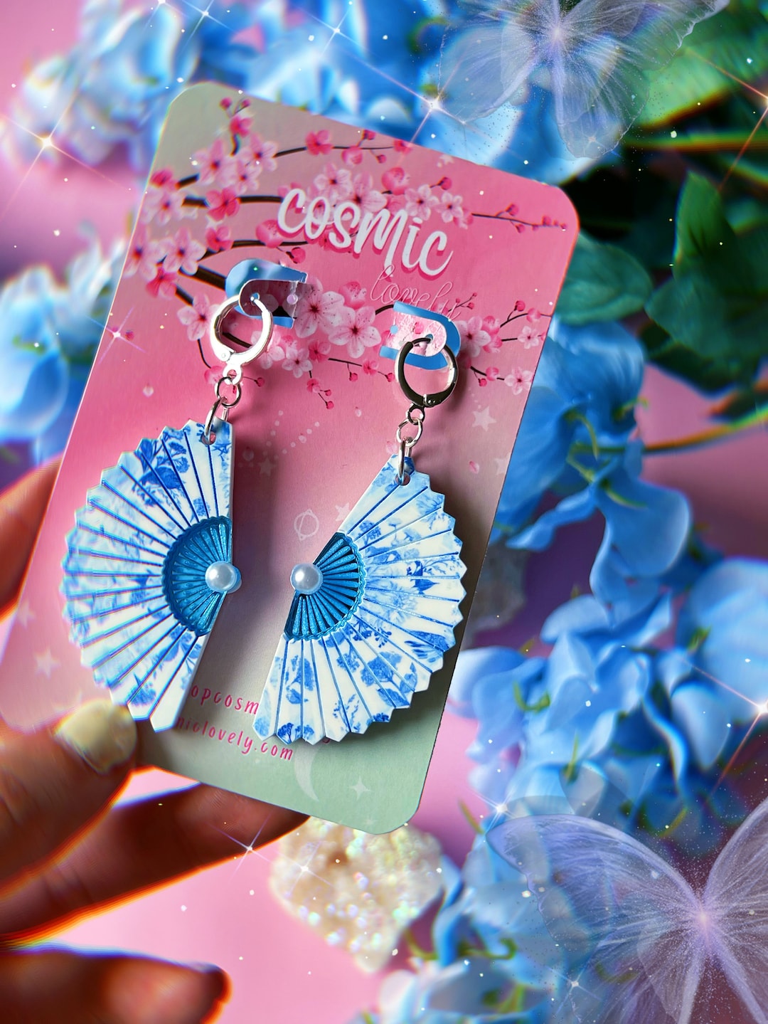Chinoiserie Folding Fan Earrings | Spring Earrings | Flower Earrings ...