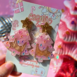 Bad Kitty Pink Christmas Tree Earrings | Acrylic Earrings | Christmas ...