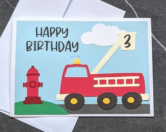 Firetruck Birthday Card, Fireman Birthday Card, Firefighter Birthday ...